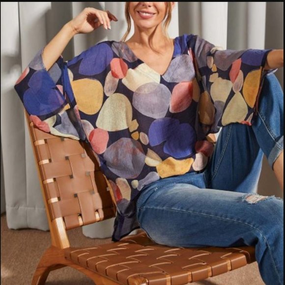 Simple | Tops | Nwt Simple By Suzanne Betro Navy Yellow Dot Ruchedside ...